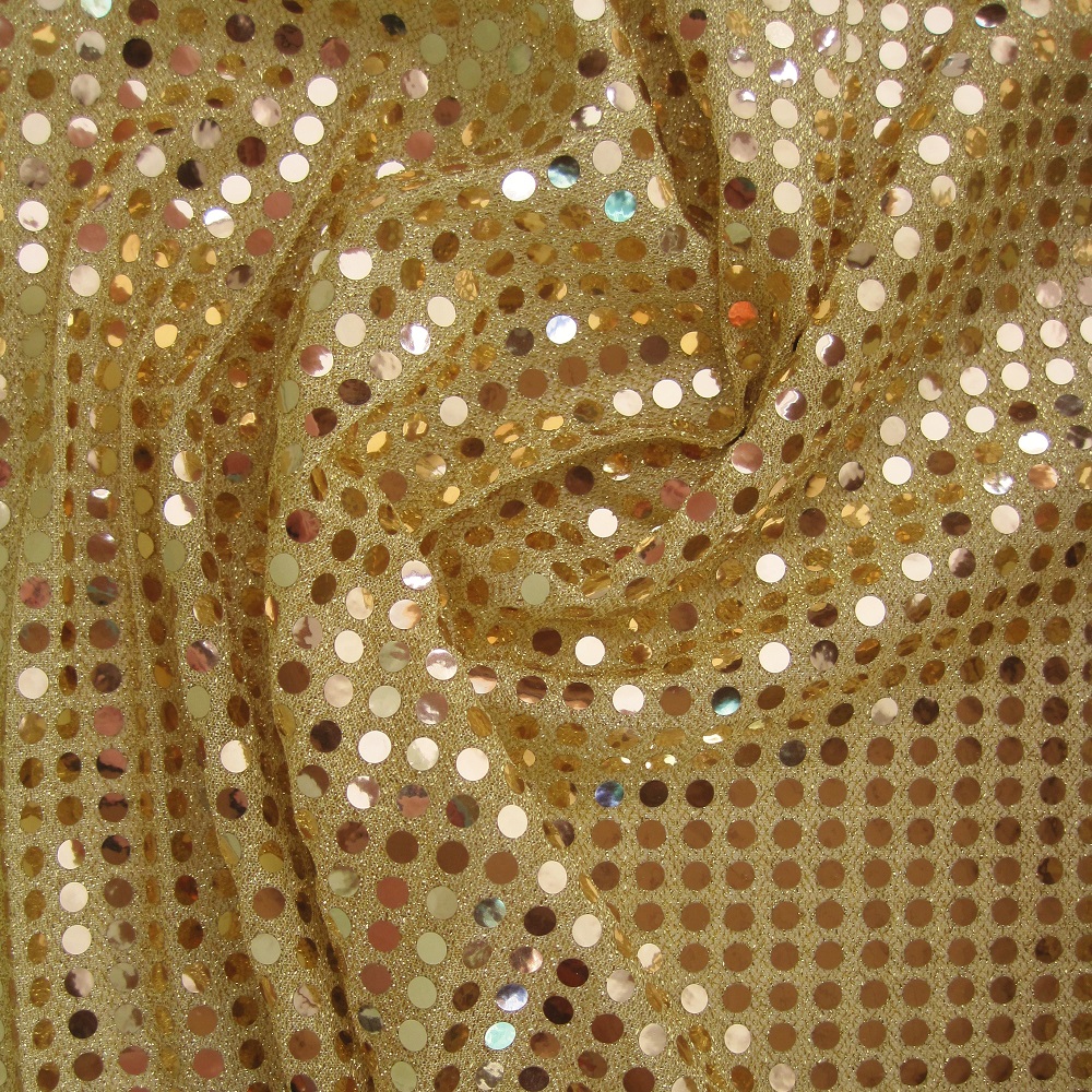 Paillettenstoff RUND 6 mm gold-gold 150/142 breit | Stoffecke Vogt